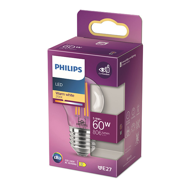 Philips LED lamp E27 | Kogel P45 | Filament | Helder | 2700K | 5.9W (60W) Philips 123led.nl